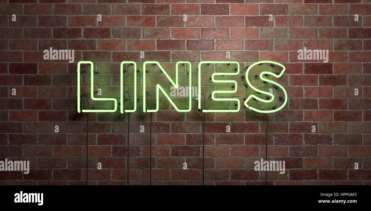 LINES - fluorescent Neon tube Sign on brickwork - Front view - 3D ...