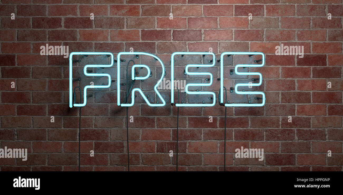 FREE - fluorescent Neon tube Sign on brickwork - Front view - 3D ...