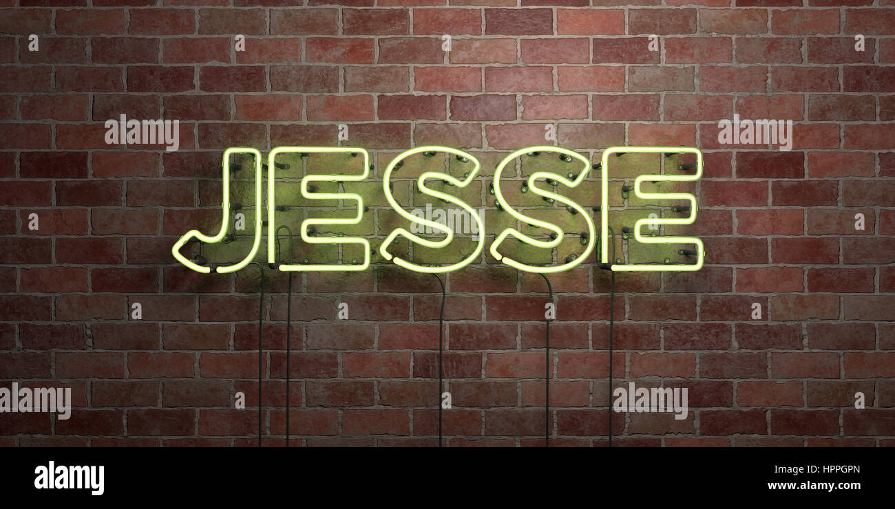 JESSE - fluorescent Neon tube Sign on brickwork - Front view - 3D ...
