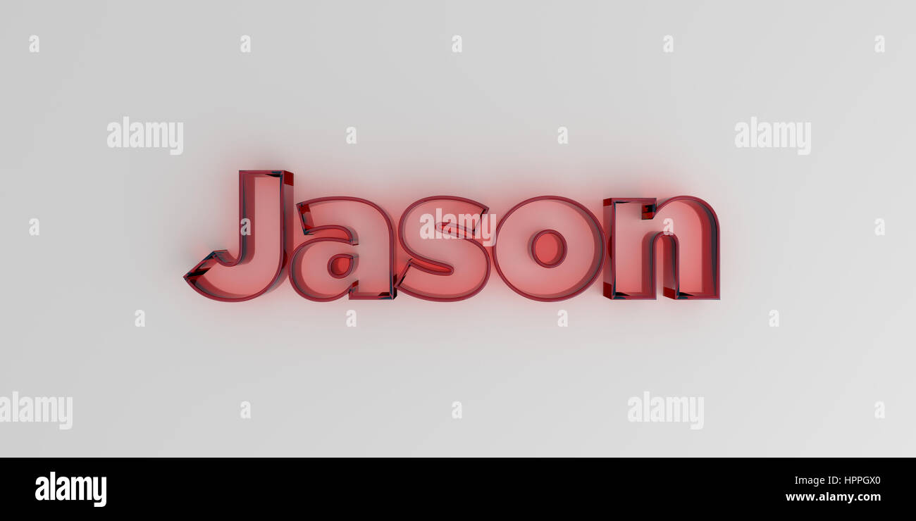 Jason - Red glass text on white background - 3D rendered royalty free ...
