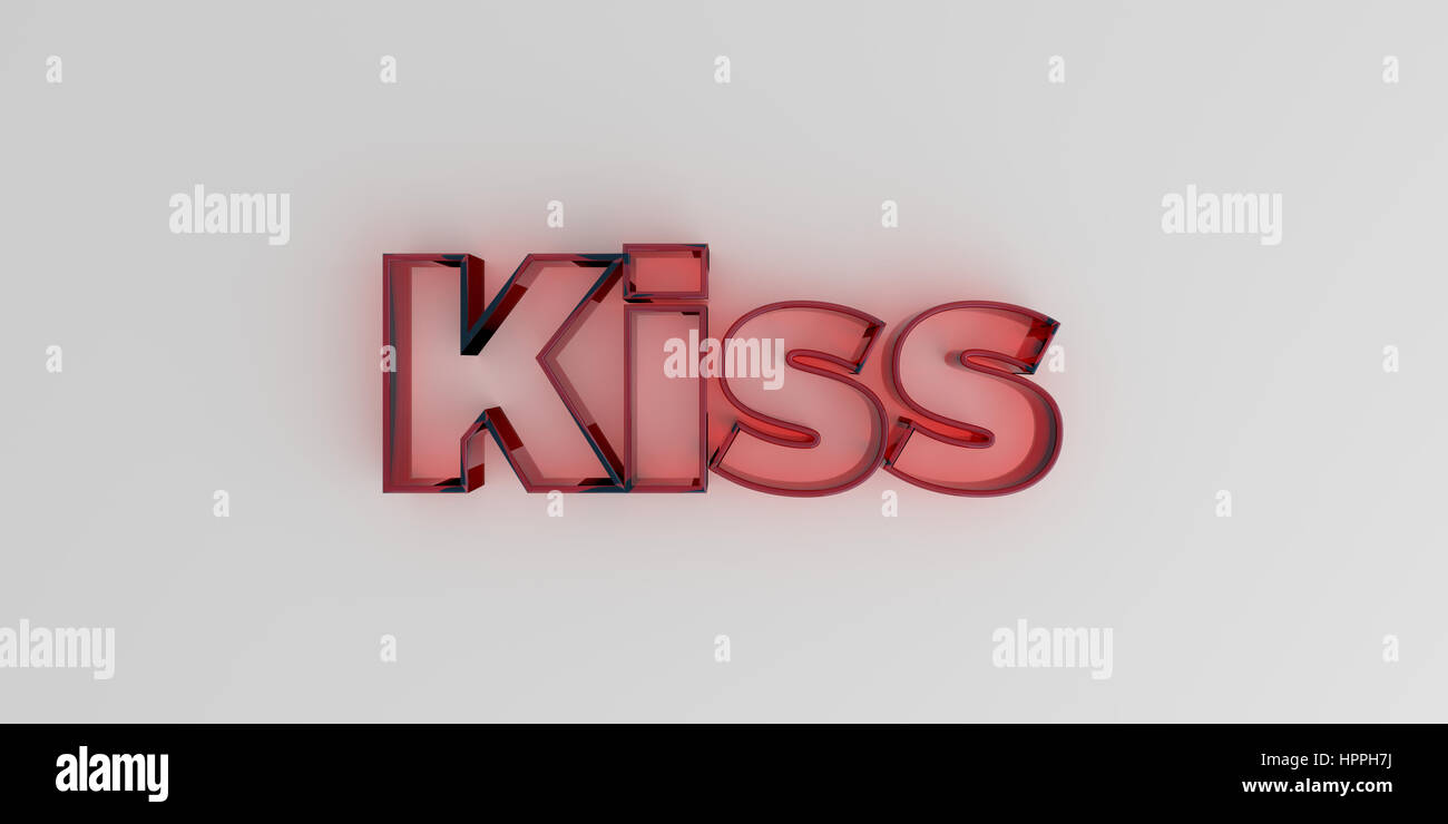 Kiss - Red glass text on white background - 3D rendered royalty free ...