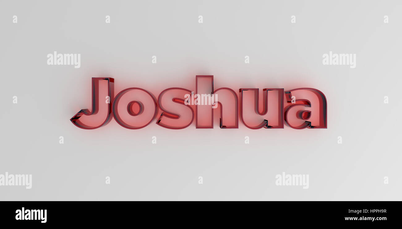 Joshua - Red glass text on white background - 3D rendered royalty free ...