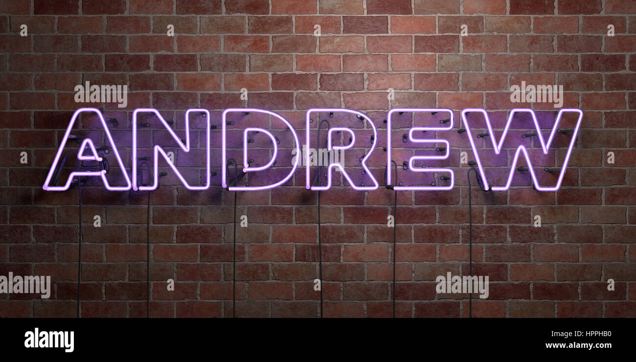 ANDREW - fluorescent Neon tube Sign on brickwork - Front view - 3D ...