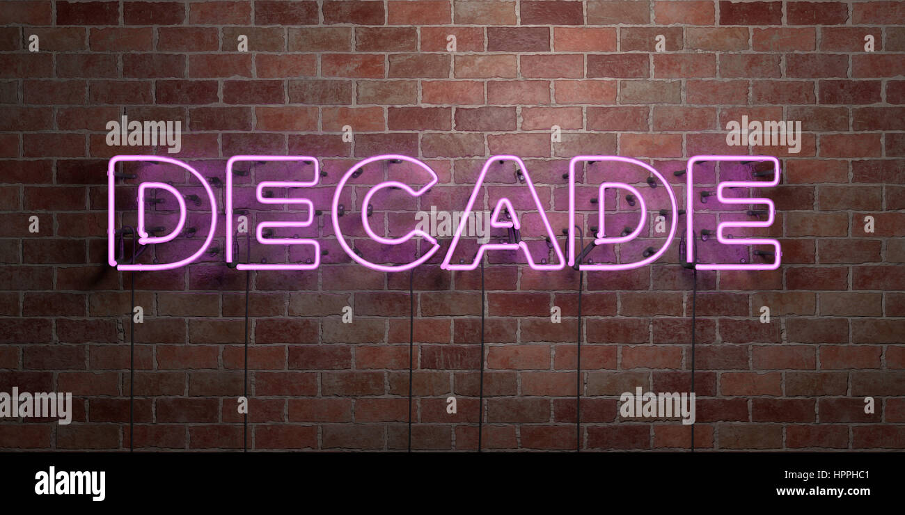 DECADE - fluorescent Neon tube Sign on brickwork - Front view - 3D ...