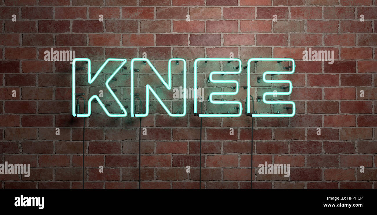 KNEE - fluorescent Neon tube Sign on brickwork - Front view - 3D ...