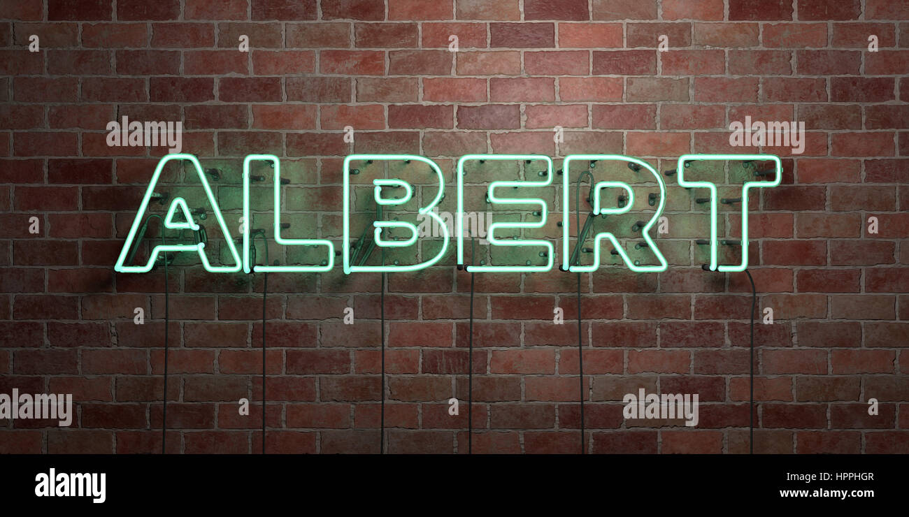 ALBERT - fluorescent Neon tube Sign on brickwork - Front view - 3D ...
