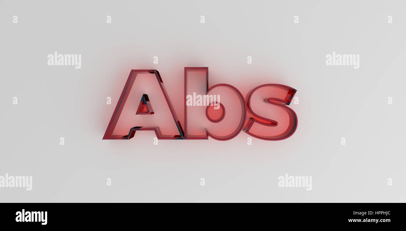 Abs - Red glass text on white background - 3D rendered royalty free ...