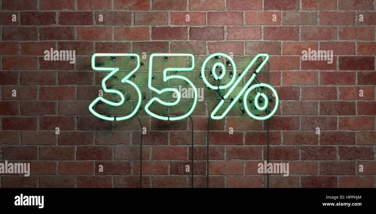 35% - fluorescent Neon tube Sign on brickwork - Front view - 3D ...