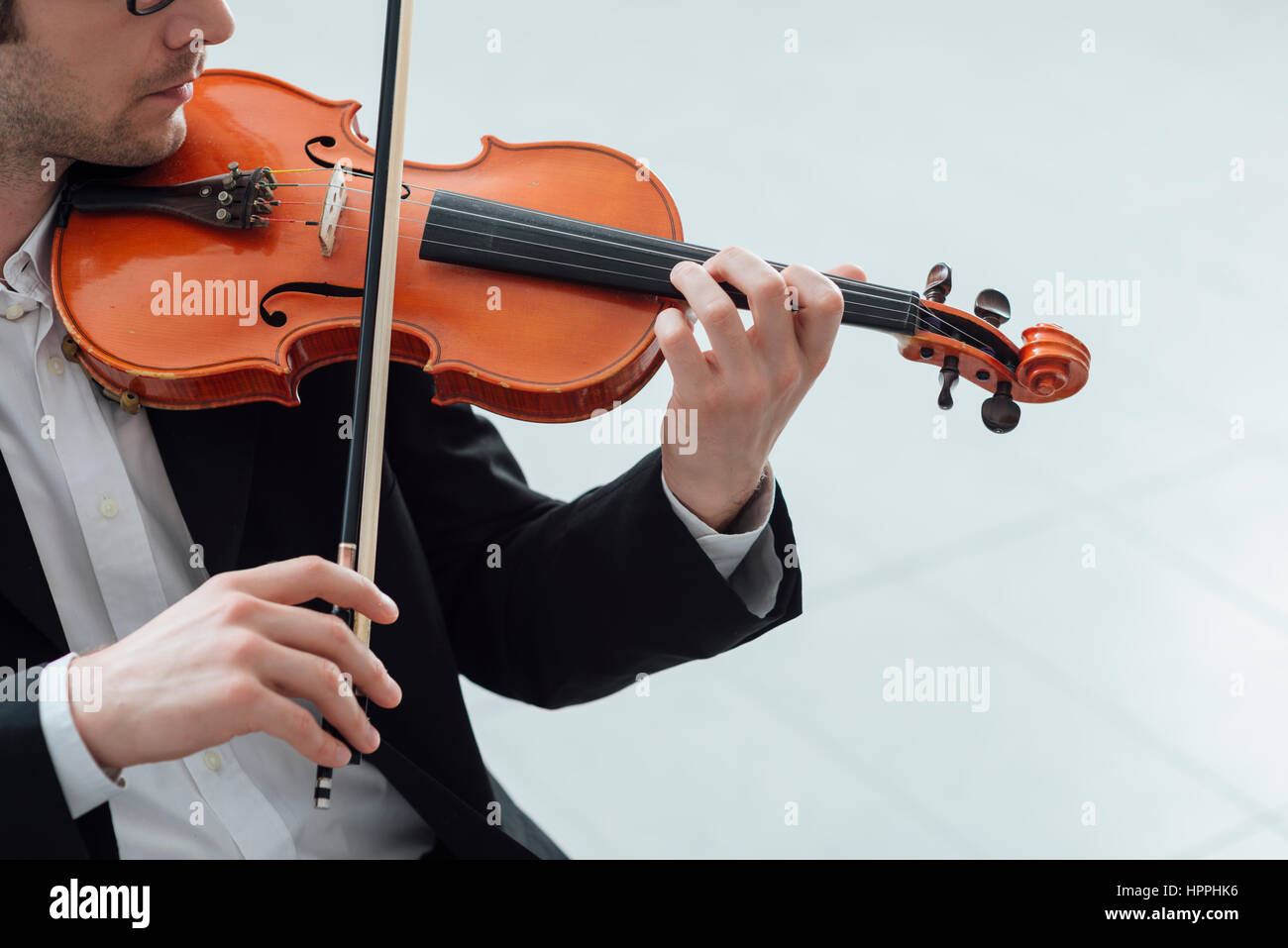 Talented violinist and classical music player solo performance, blank ...