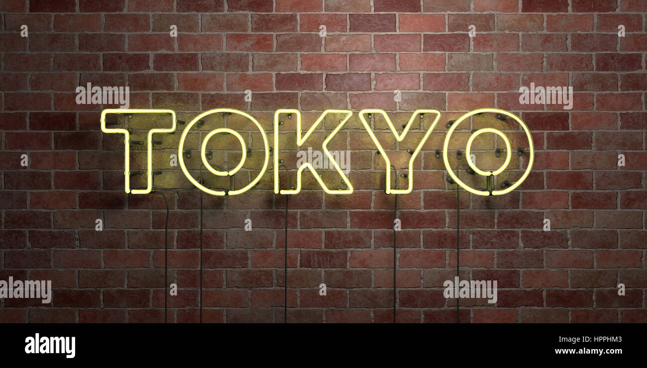 TOKYO - fluorescent Neon tube Sign on brickwork - Front view - 3D ...