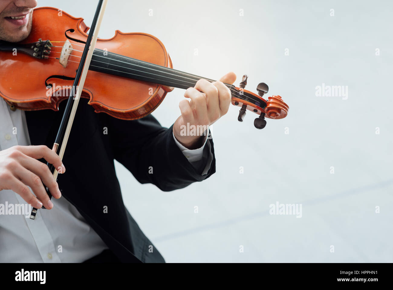 Talented violinist and classical music player solo performance, blank ...