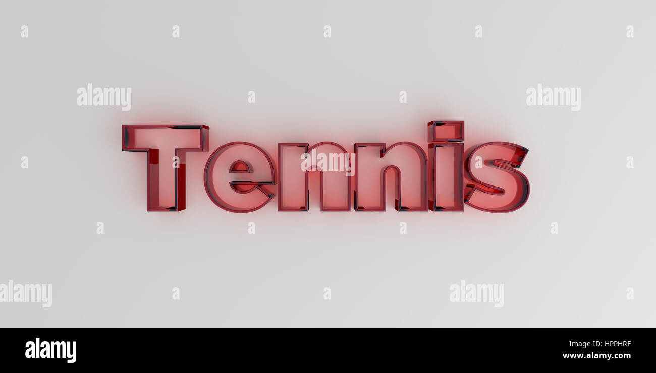 Tennis - Red glass text on white background - 3D rendered royalty free ...