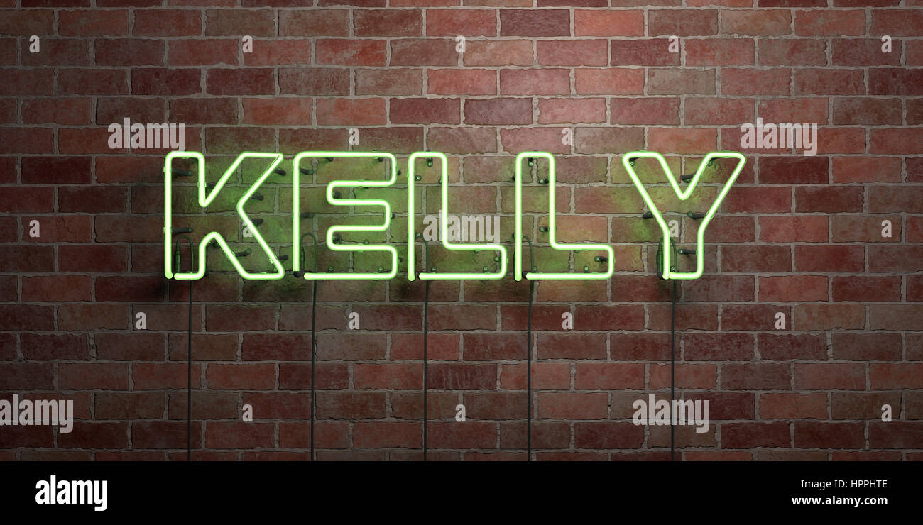 KELLY - fluorescent Neon tube Sign on brickwork - Front view - 3D ...