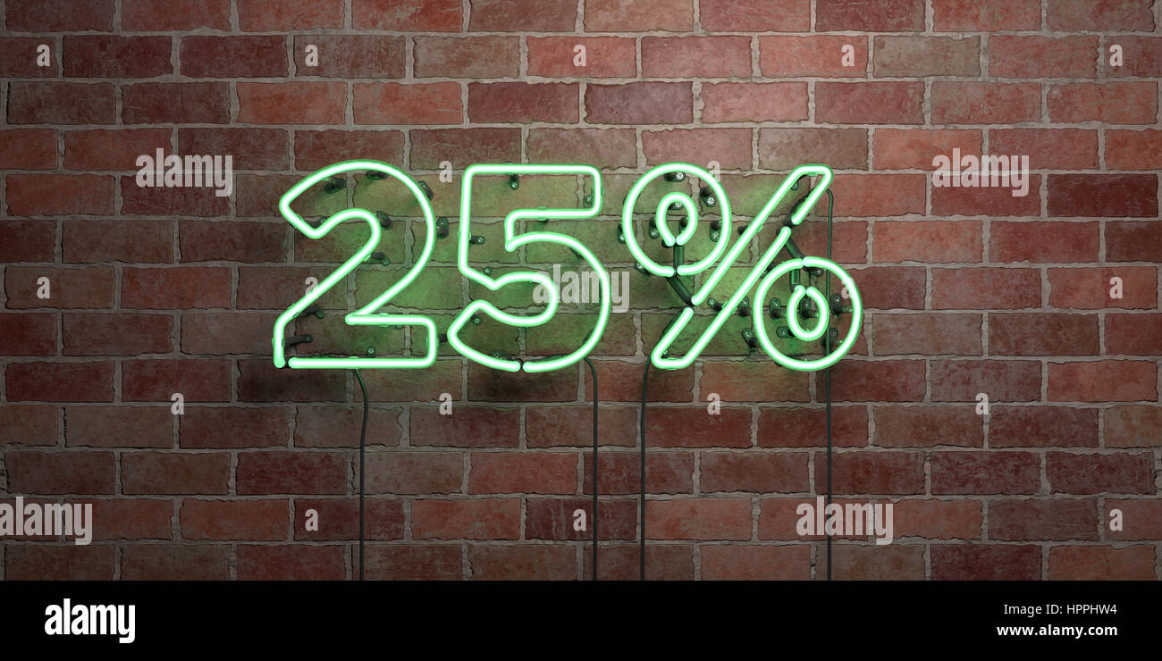 25% - fluorescent Neon tube Sign on brickwork - Front view - 3D ...