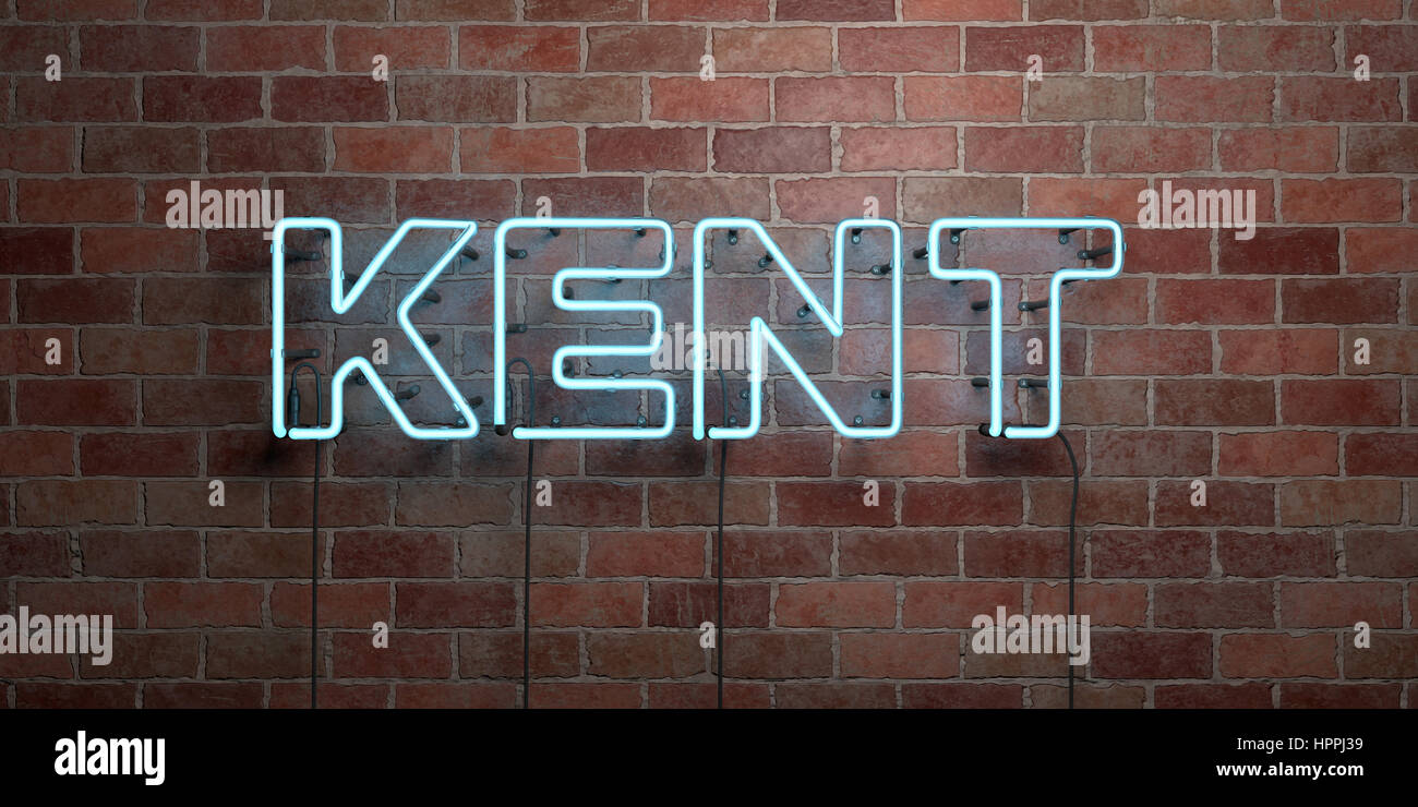 KENT - fluorescent Neon tube Sign on brickwork - Front view - 3D ...