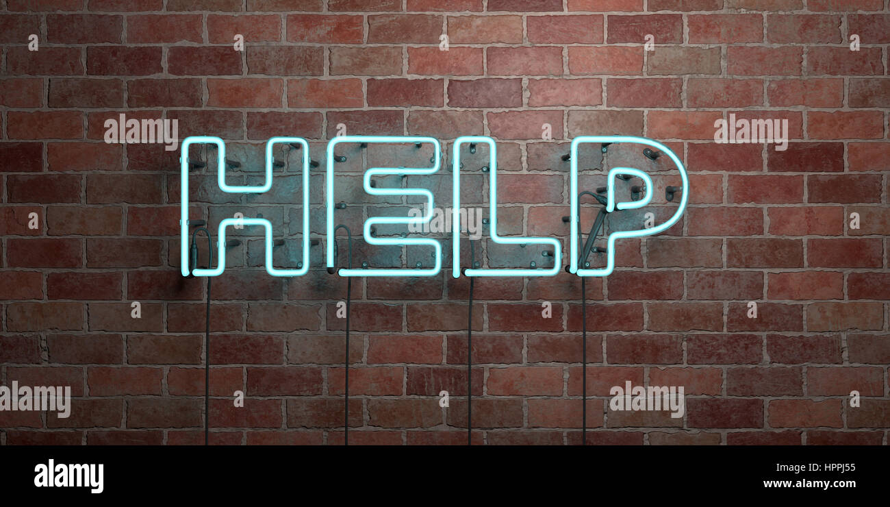 HELP - fluorescent Neon tube Sign on brickwork - Front view - 3D ...