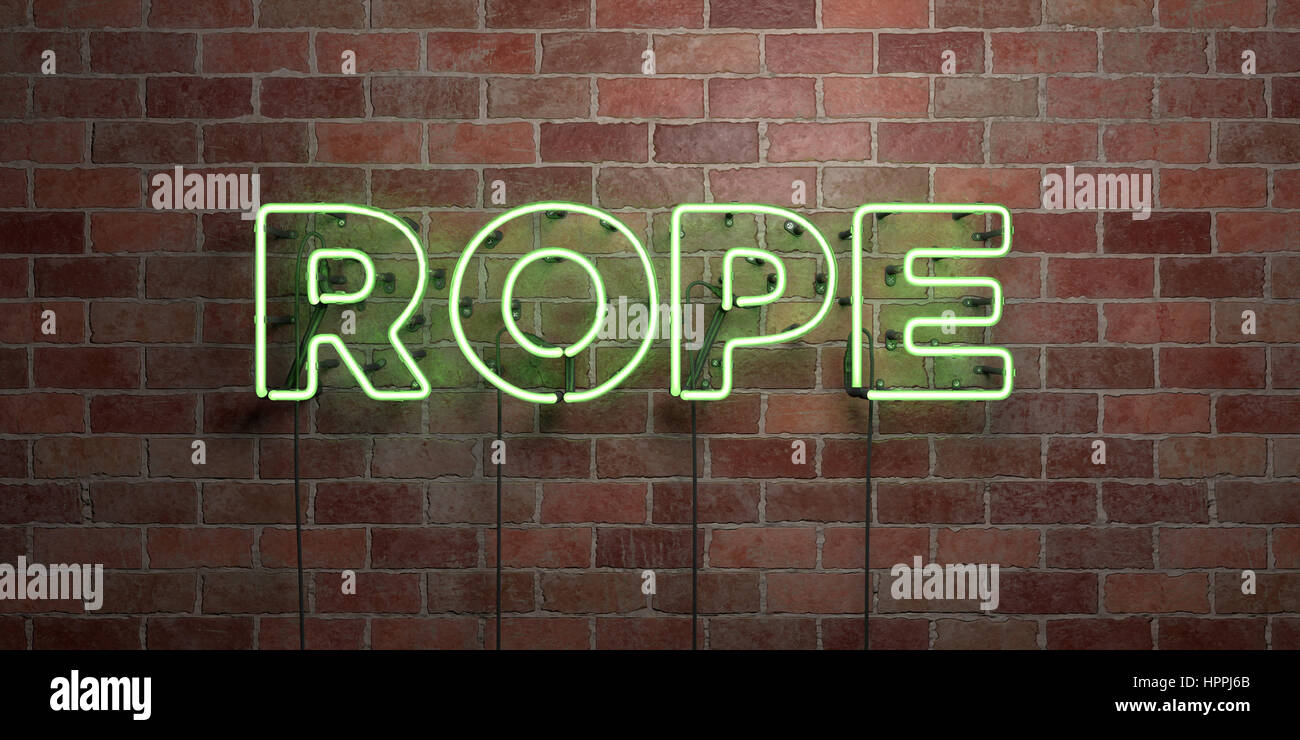 ROPE - fluorescent Neon tube Sign on brickwork - Front view - 3D ...