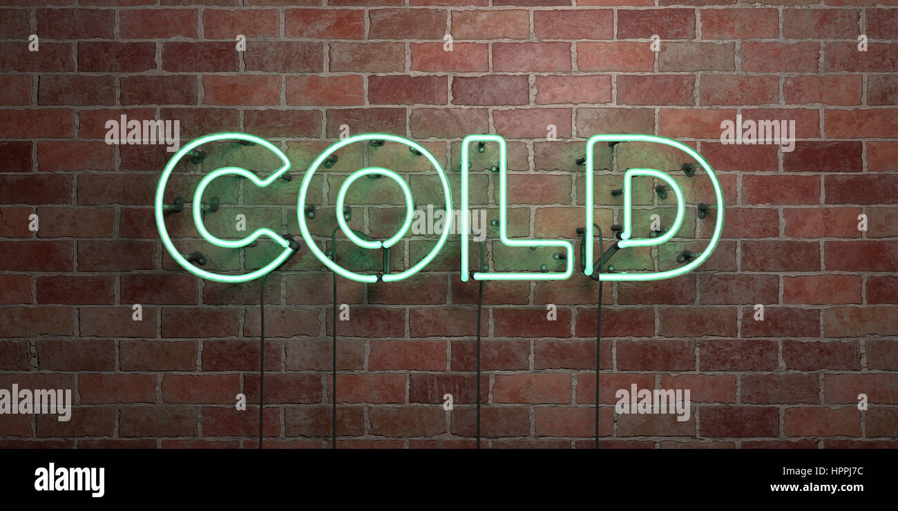 COLD - fluorescent Neon tube Sign on brickwork - Front view - 3D ...