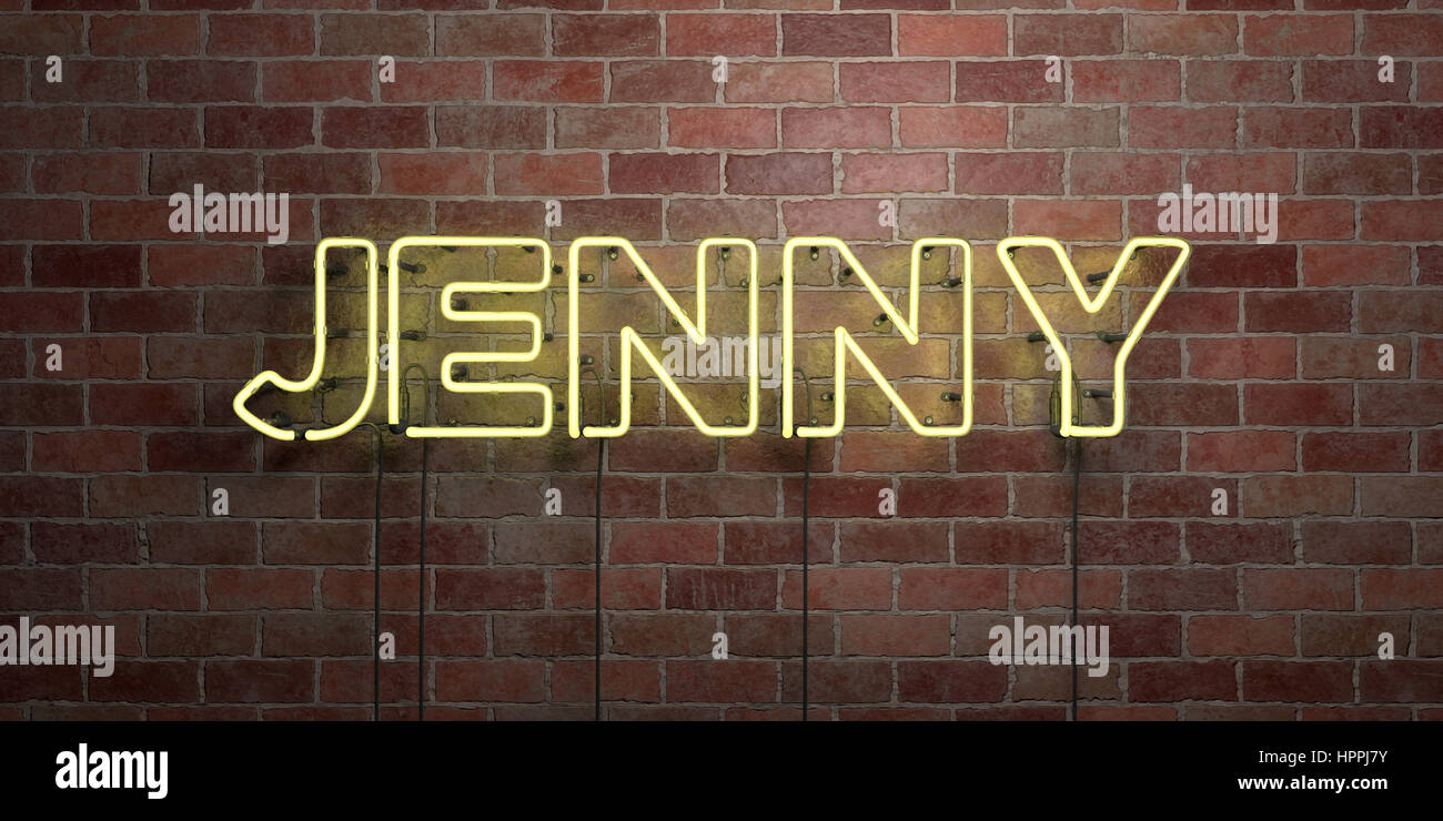 JENNY - fluorescent Neon tube Sign on brickwork - Front view - 3D ...