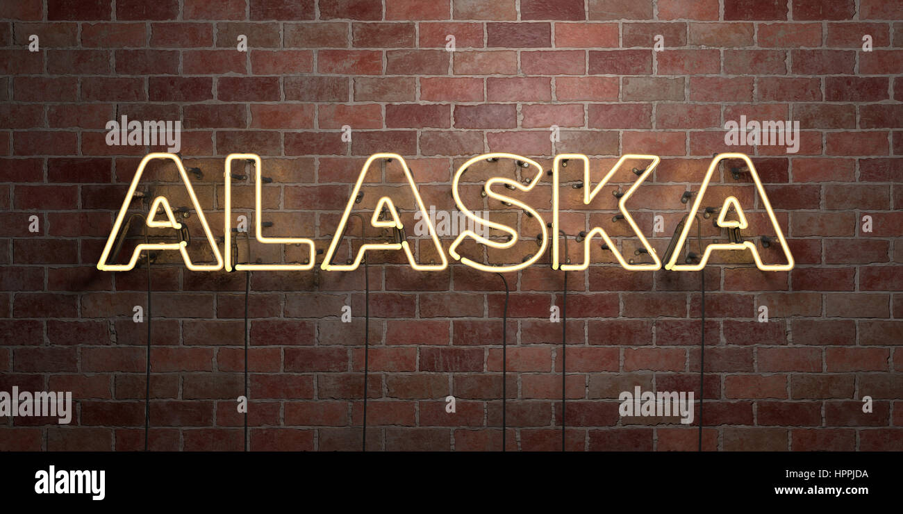 ALASKA - fluorescent Neon tube Sign on brickwork - Front view - 3D ...