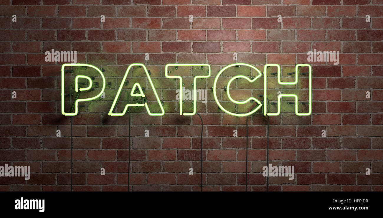 PATCH - fluorescent Neon tube Sign on brickwork - Front view - 3D ...