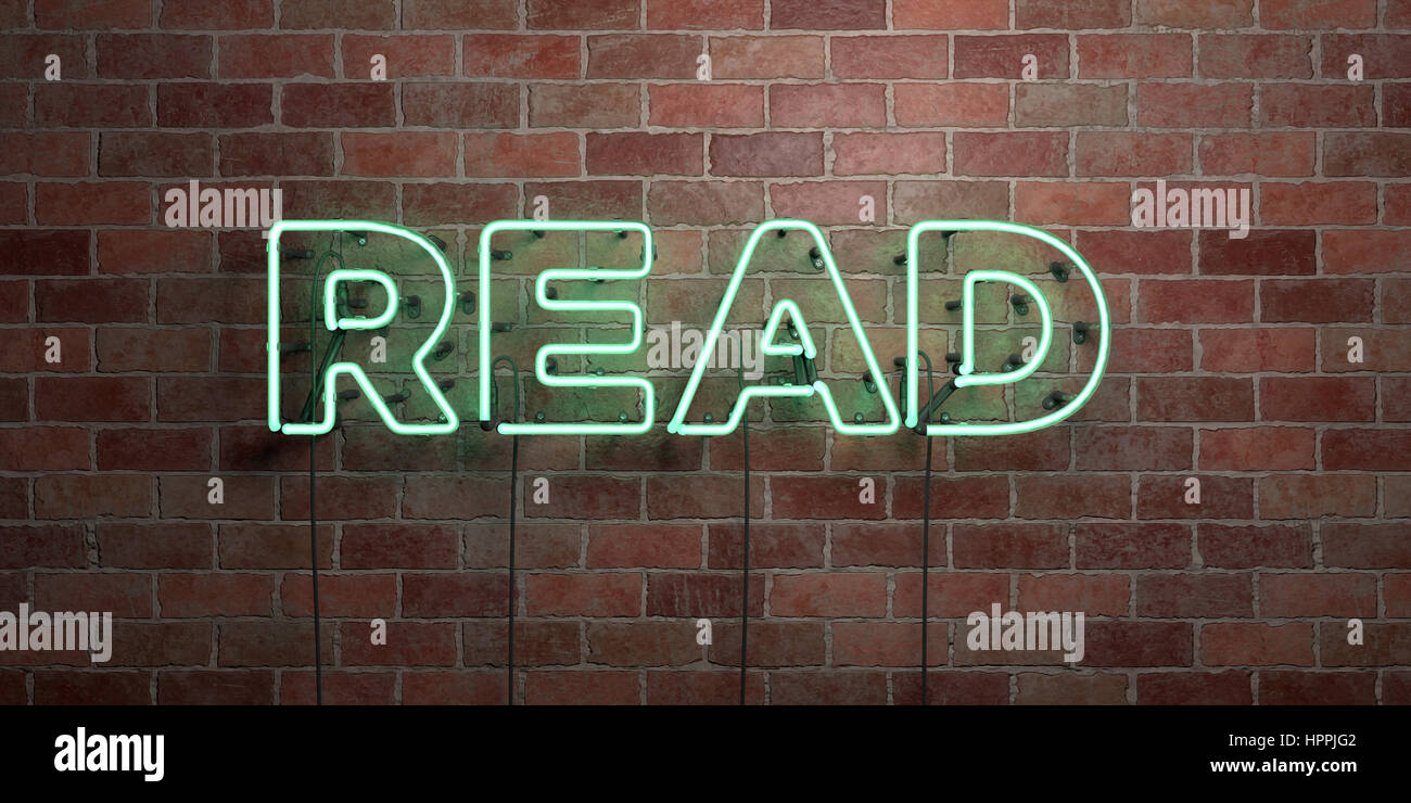 READ - fluorescent Neon tube Sign on brickwork - Front view - 3D ...