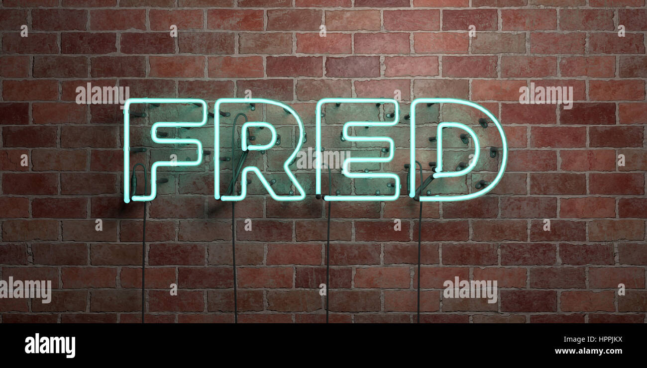 FRED - fluorescent Neon tube Sign on brickwork - Front view - 3D ...