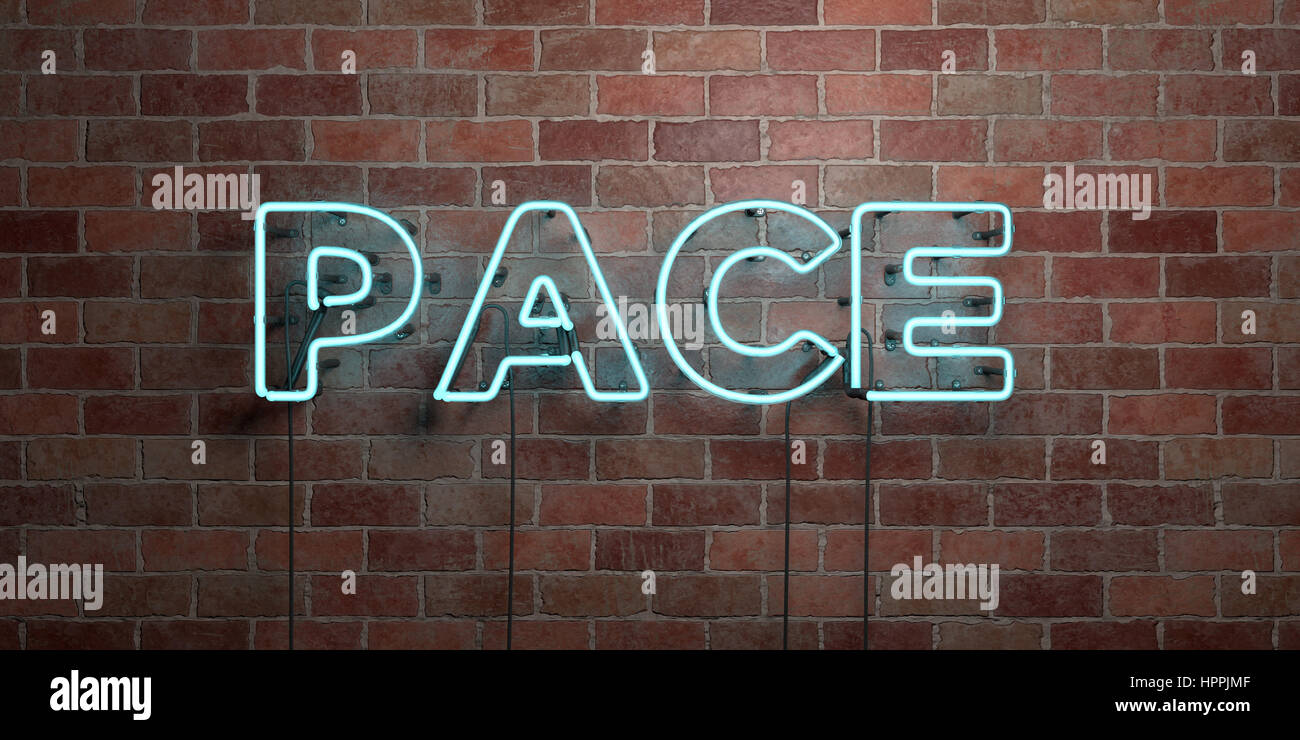 PACE - fluorescent Neon tube Sign on brickwork - Front view - 3D ...