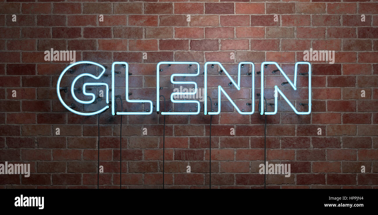 GLENN - fluorescent Neon tube Sign on brickwork - Front view - 3D ...