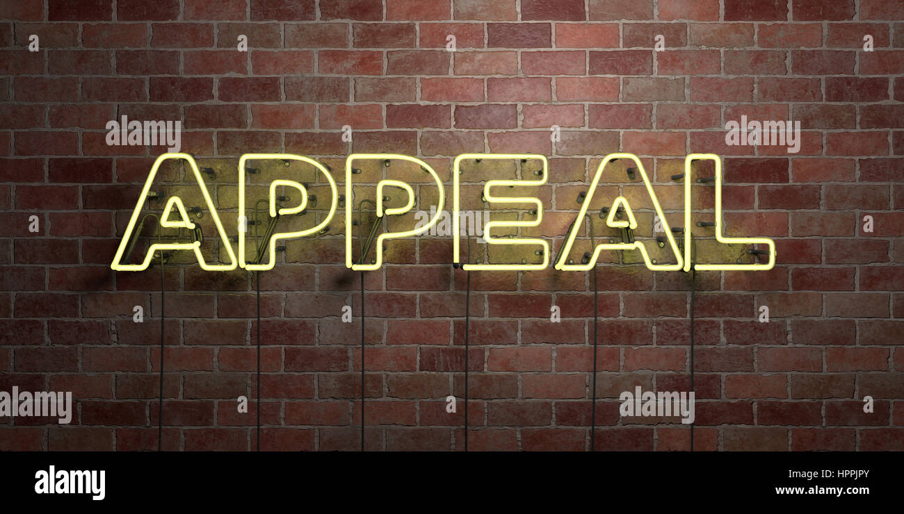 APPEAL - fluorescent Neon tube Sign on brickwork - Front view - 3D ...