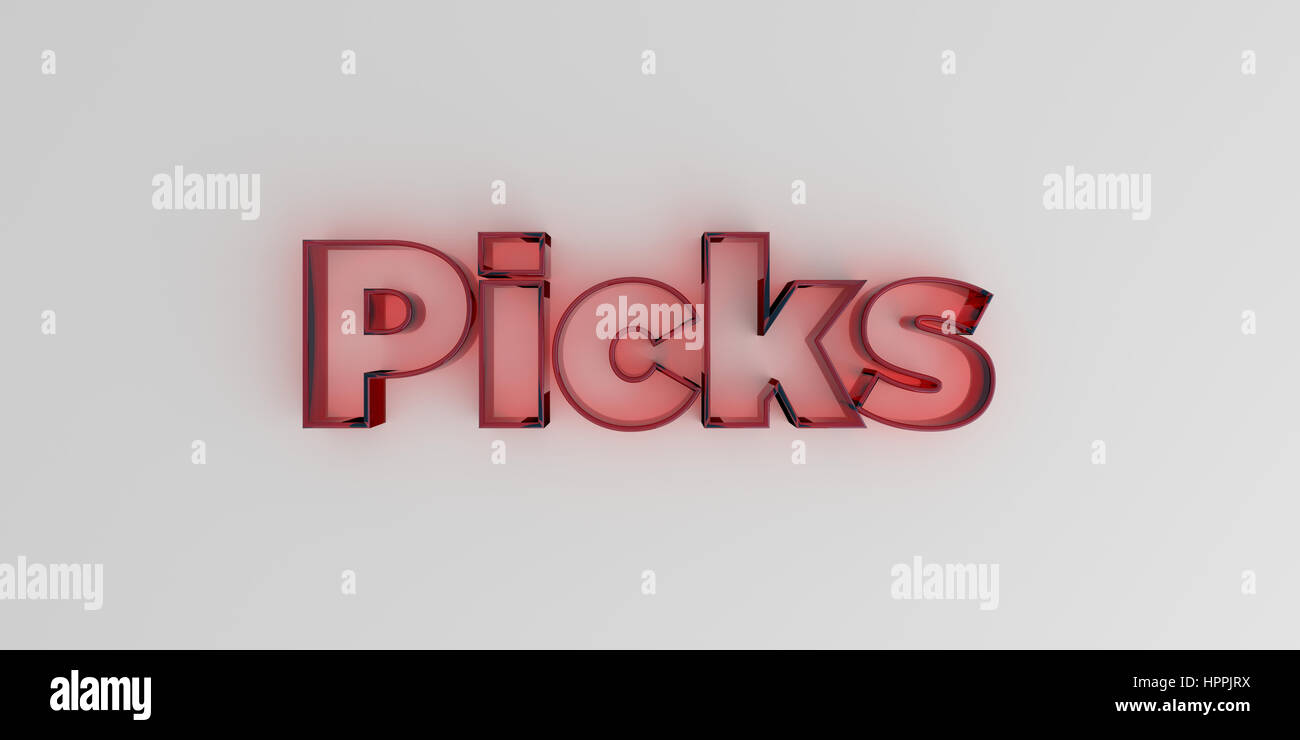 Picks - Red glass text on white background - 3D rendered royalty free ...