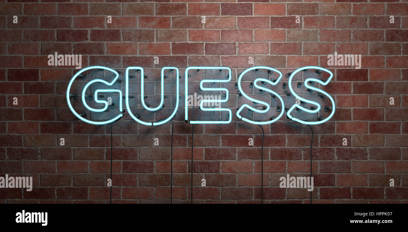 GUESS - fluorescent Neon tube Sign on brickwork - Front view - 3D ...
