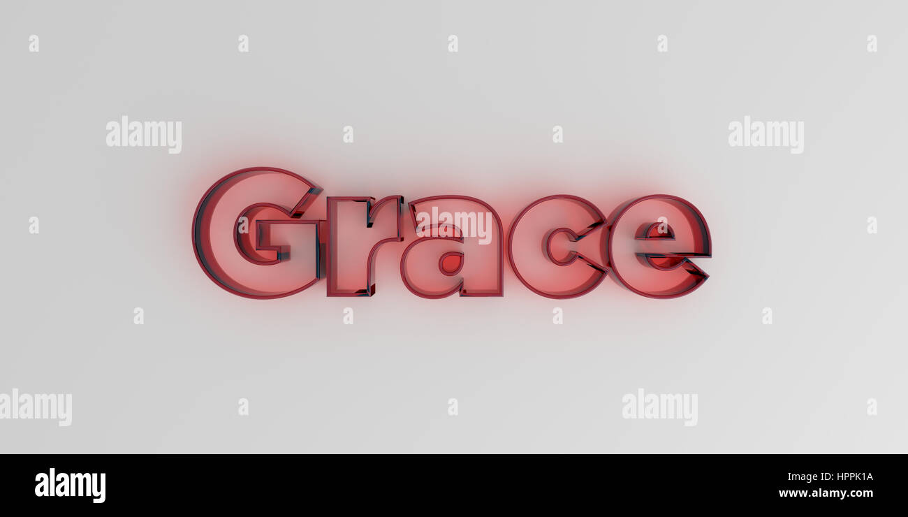 Grace - Red glass text on white background - 3D rendered royalty free ...