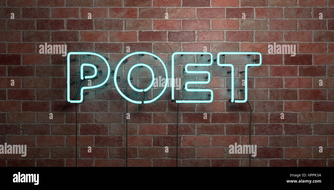 POET - fluorescent Neon tube Sign on brickwork - Front view - 3D ...