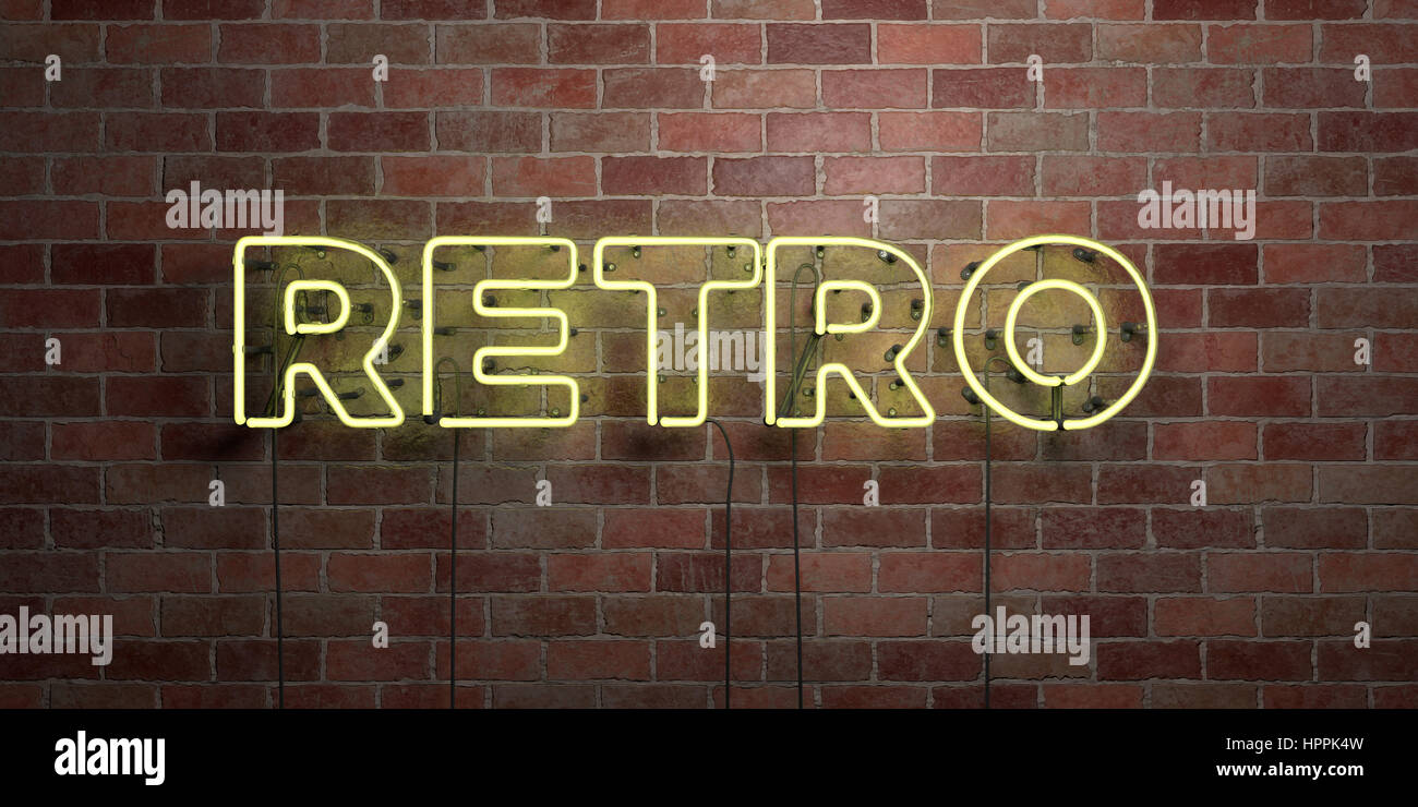 RETRO - fluorescent Neon tube Sign on brickwork - Front view - 3D ...