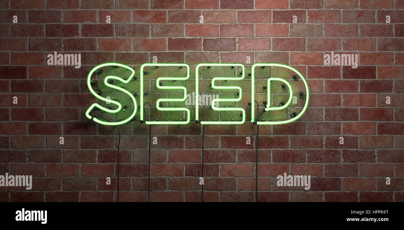 SEED - fluorescent Neon tube Sign on brickwork - Front view - 3D ...