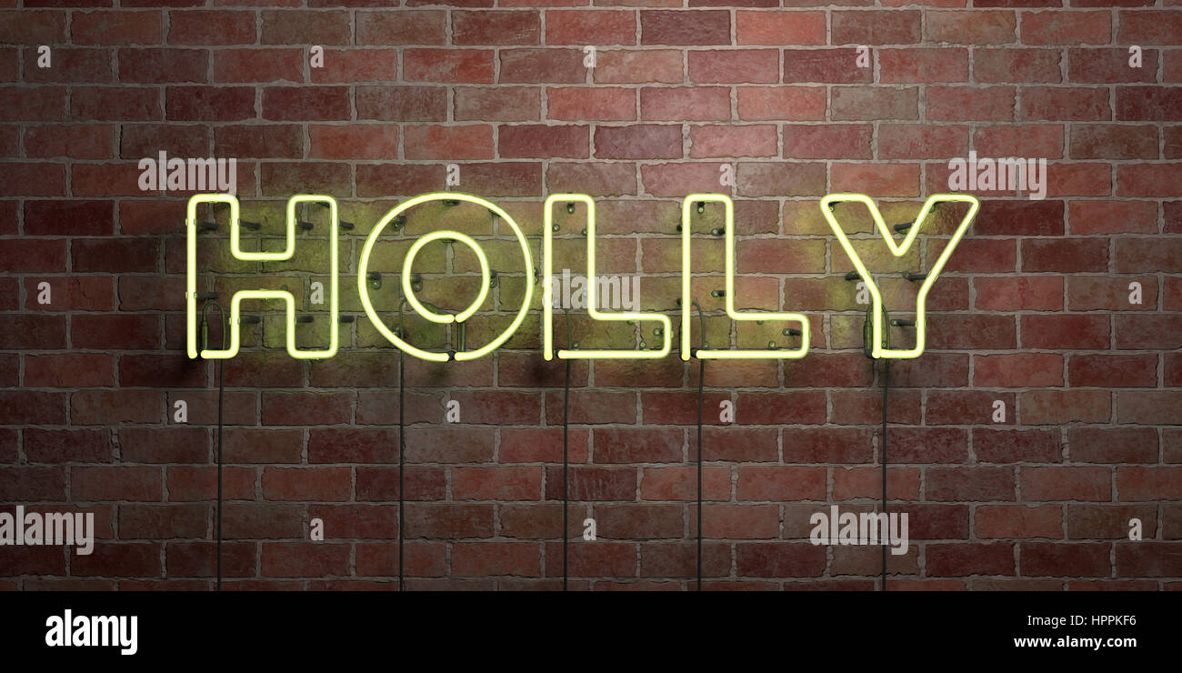 HOLLY - fluorescent Neon tube Sign on brickwork - Front view - 3D ...