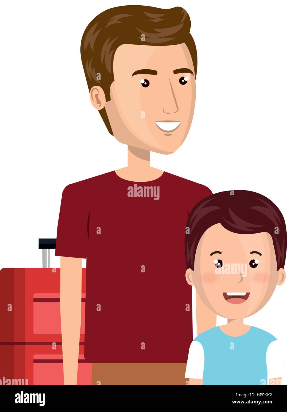 half body cartoon man with travel briefcase and boy Stock Vector Image ...