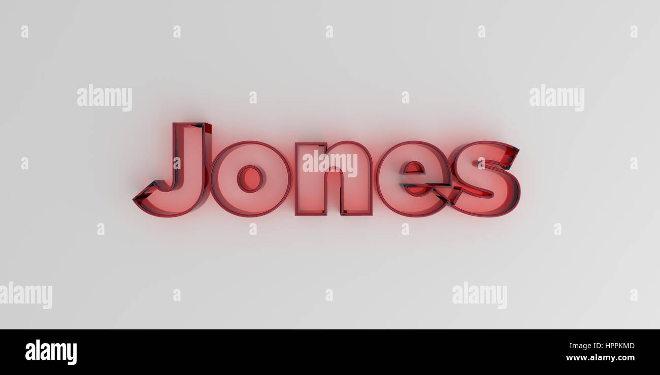 Jones - Red glass text on white background - 3D rendered royalty free ...