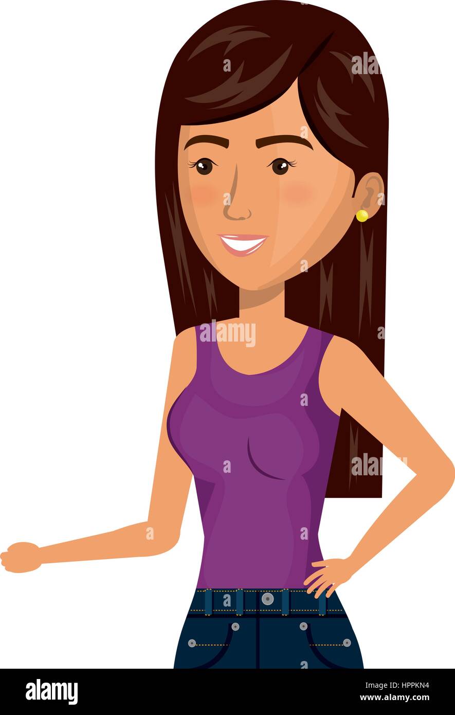 half body cartoon brunette woman in casual suit Stock Vector Image ...