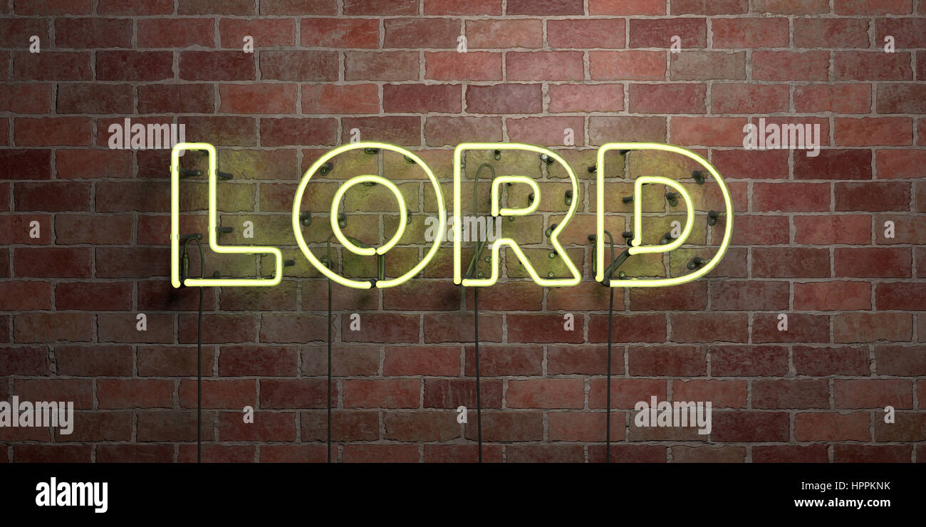 LORD - fluorescent Neon tube Sign on brickwork - Front view - 3D ...