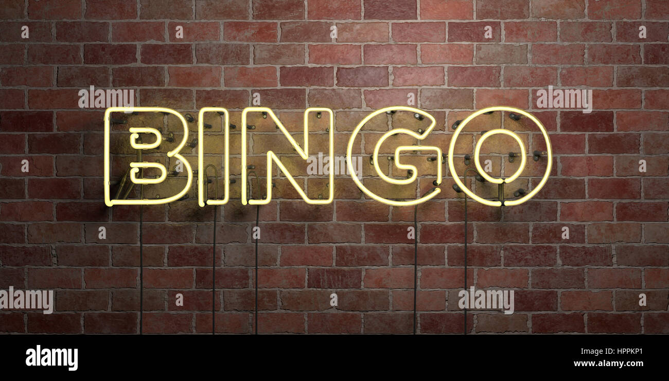 BINGO - fluorescent Neon tube Sign on brickwork - Front view - 3D ...
