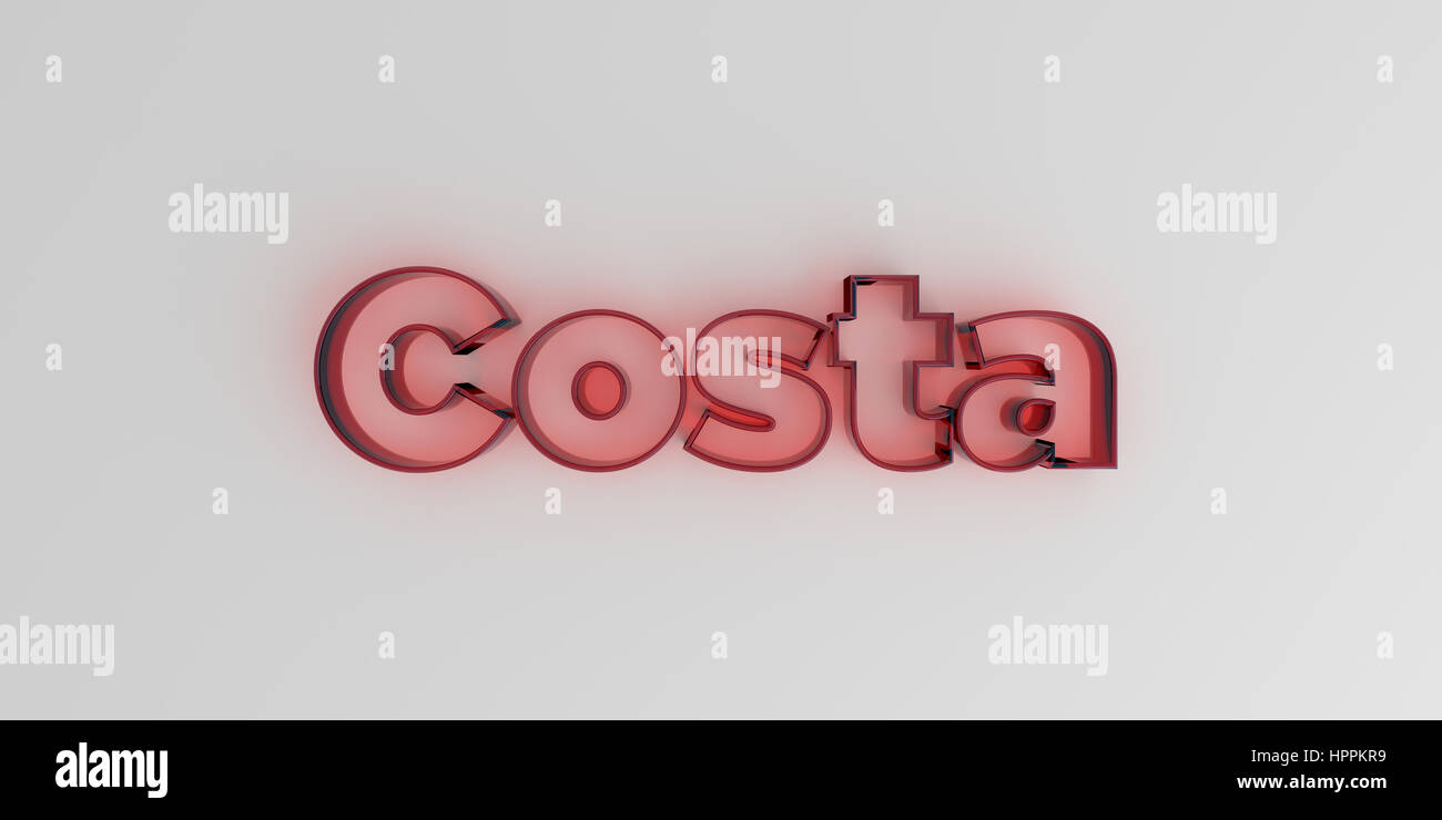 Costa - Red glass text on white background - 3D rendered royalty free ...