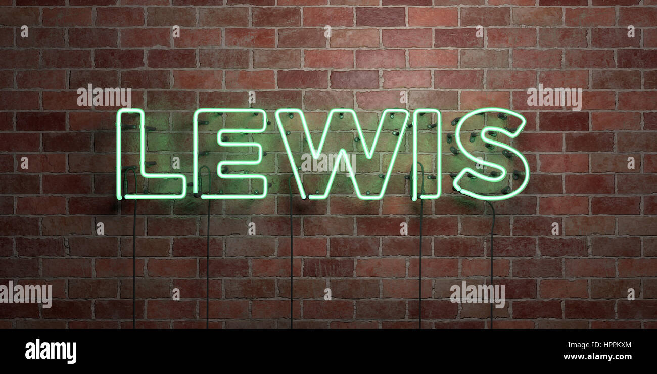 LEWIS - fluorescent Neon tube Sign on brickwork - Front view - 3D ...