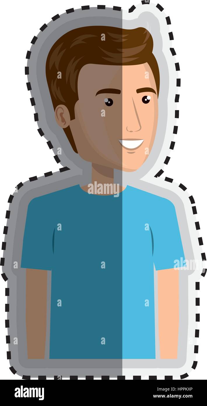 sticker half body cartoon man in casual clothes Stock Vector Image ...