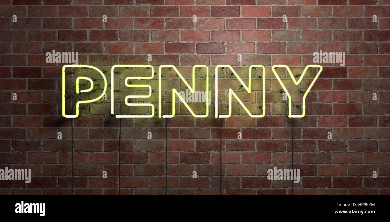 PENNY - fluorescent Neon tube Sign on brickwork - Front view - 3D ...