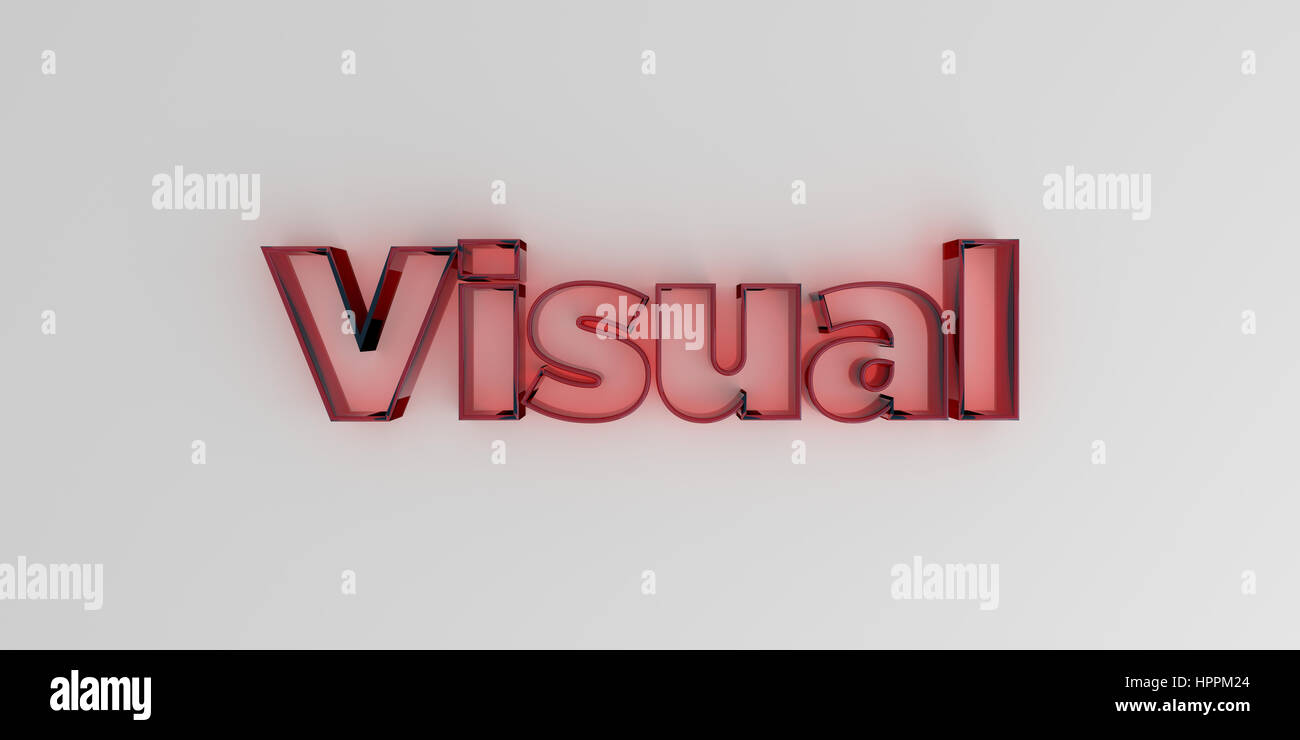 Visual - Red glass text on white background - 3D rendered royalty free ...
