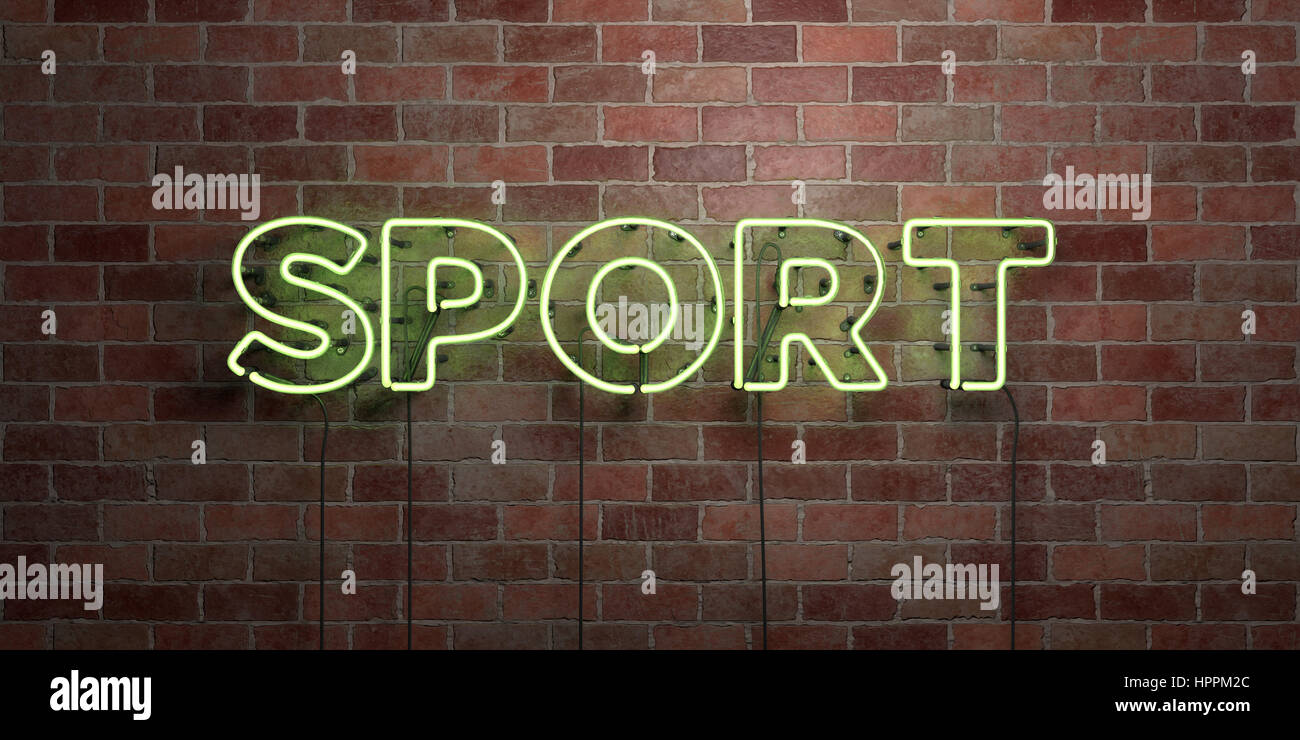SPORT - fluorescent Neon tube Sign on brickwork - Front view - 3D ...