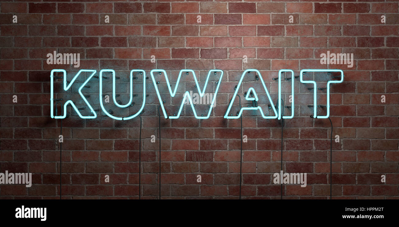 KUWAIT - fluorescent Neon tube Sign on brickwork - Front view - 3D ...