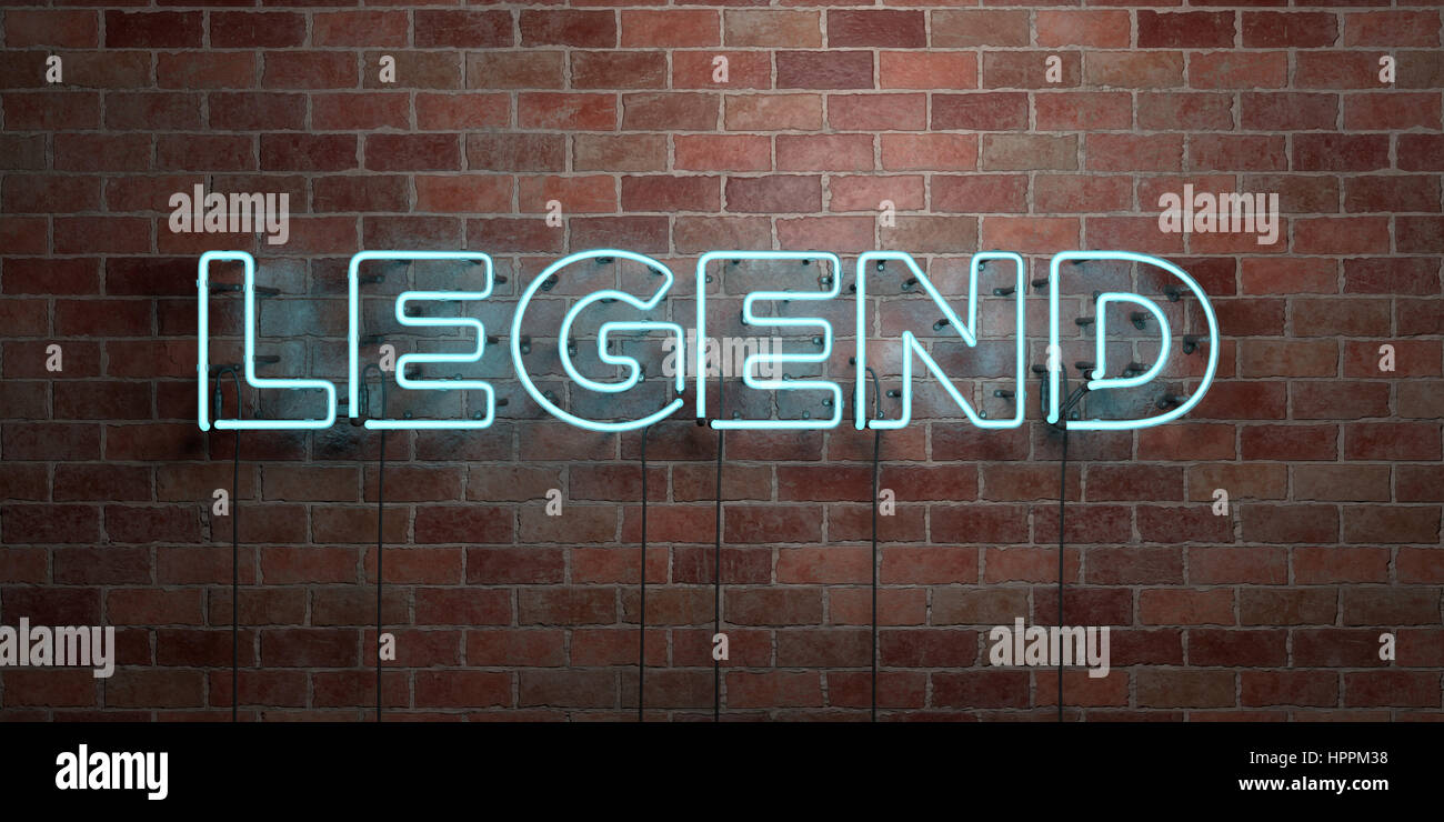 LEGEND - fluorescent Neon tube Sign on brickwork - Front view - 3D ...